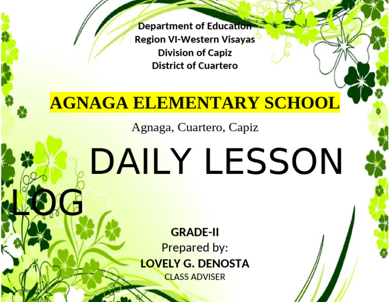Daily Lesson Log Cover Page | PDF