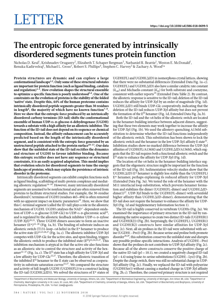 The Entropic Force Generated by Intrinsically Disordered Segments Tunes Protein Function | PDF ...