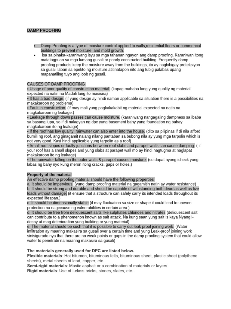 DAMP PROOFING | PDF | Concrete | Mortar (Masonry)