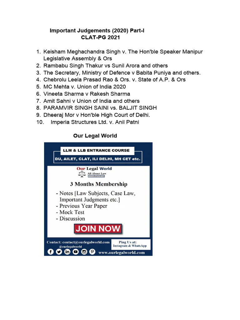 CLAT_2021_Important_Judgements | PDF