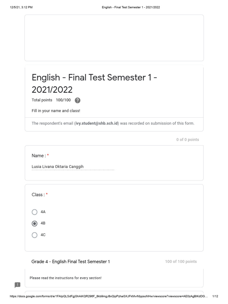 English - Final Test Semester 1 - 2021_2022 | PDF