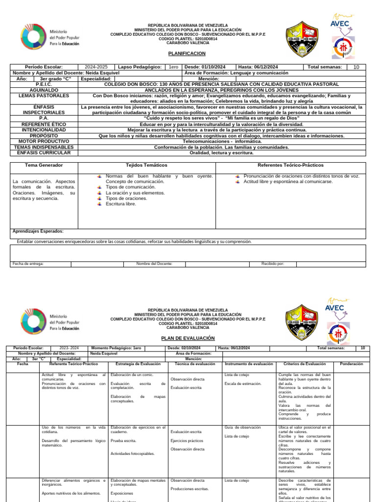 Planificación Educativa 2024-2025 3er Grado | PDF | Maestros | Pedagogía