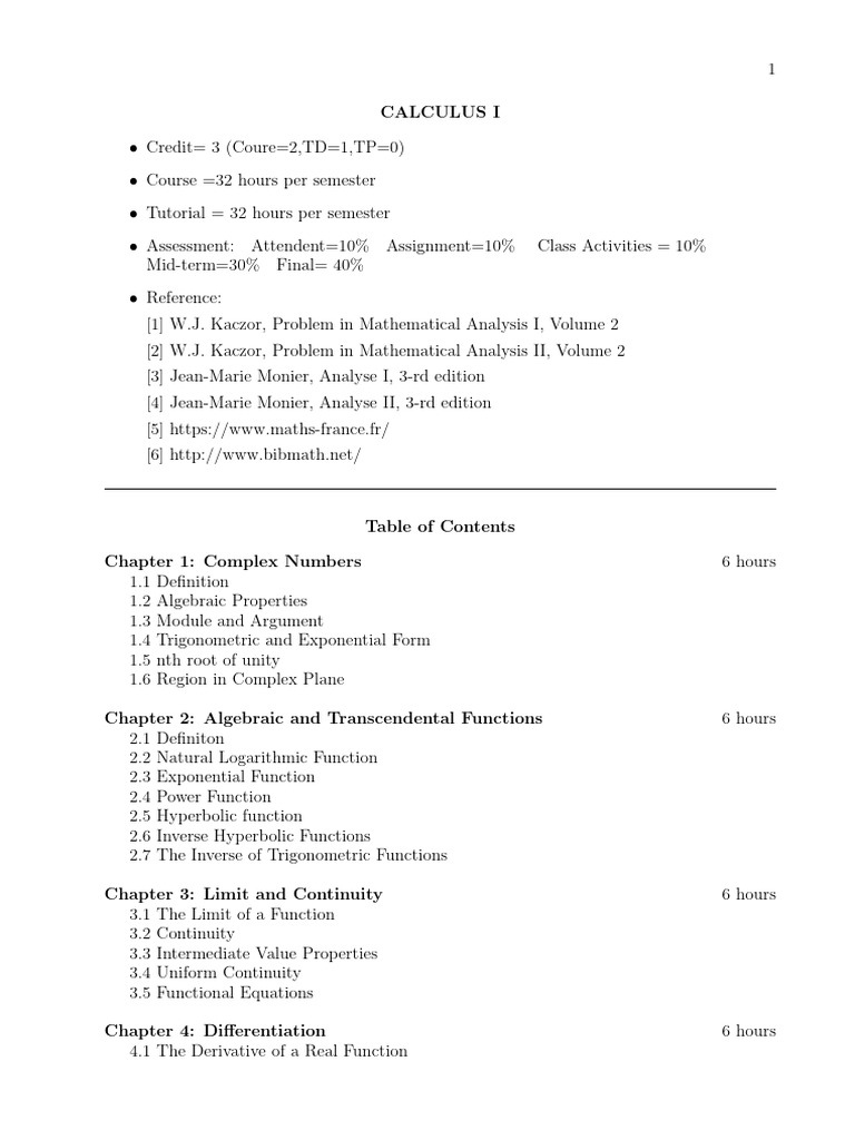 Course Syllabus Calculus 1 | PDF