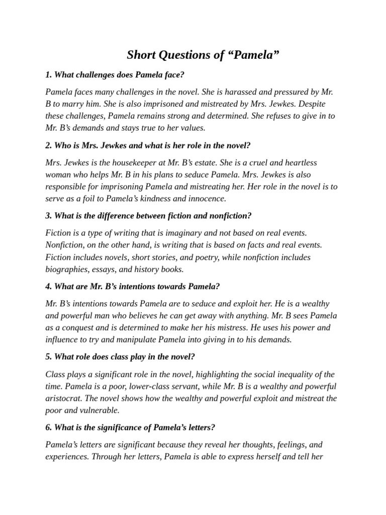 Pamela Key Themes And Characters Pdf