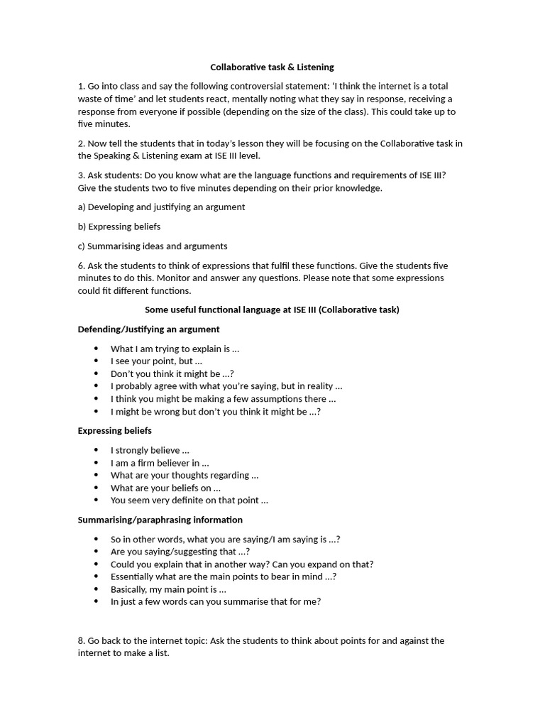 Collaborative Task & Listening Lesson Plan | PDF | Body Image | Knowledge