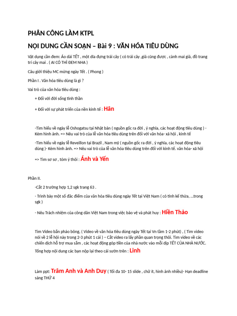 Phân Công Làm KTPL | PDF