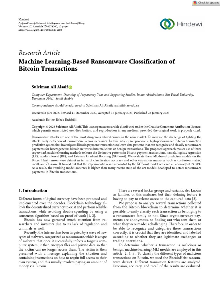 Applied Computational Intelligence and Soft Computing - 2023 - Alsaif - Machine Learning‐Based ...