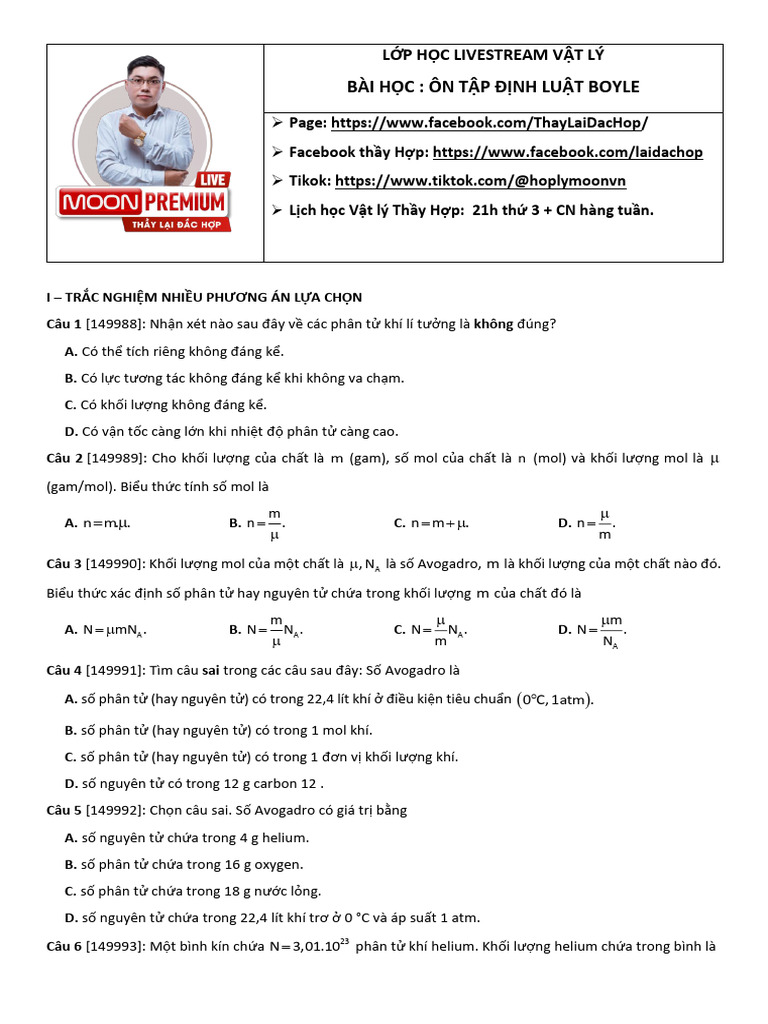 Bài 7 - Ôn tập định luật Boyle.pdf (LDH) | PDF