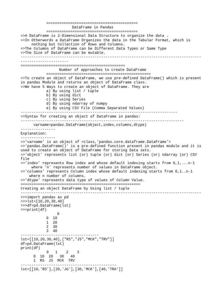 Dataframe In Pandas Pdf Comma Separated Values Data 2752