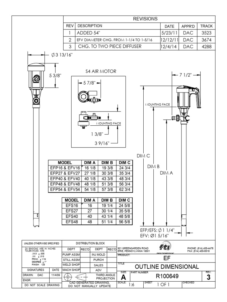 EF Drawing Outline Dimensional R100649 Rev 3 | PDF | Mechanical Engineering