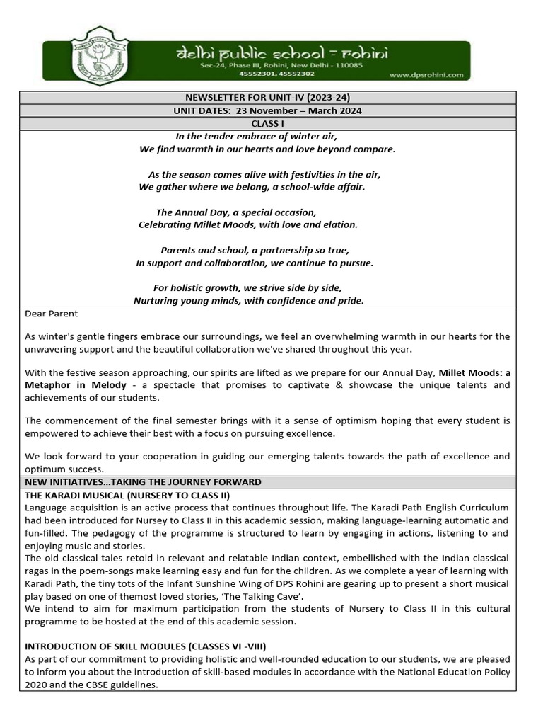 20231124083036newsletter Unit-IV CLASS-I Final Document 2023-24 | PDF | Science, Technology ...