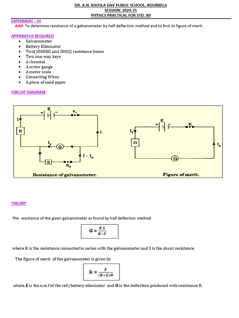 Physics Experiment 04 (Half Deflection) | PDF | Electricity | Electrical Engineering