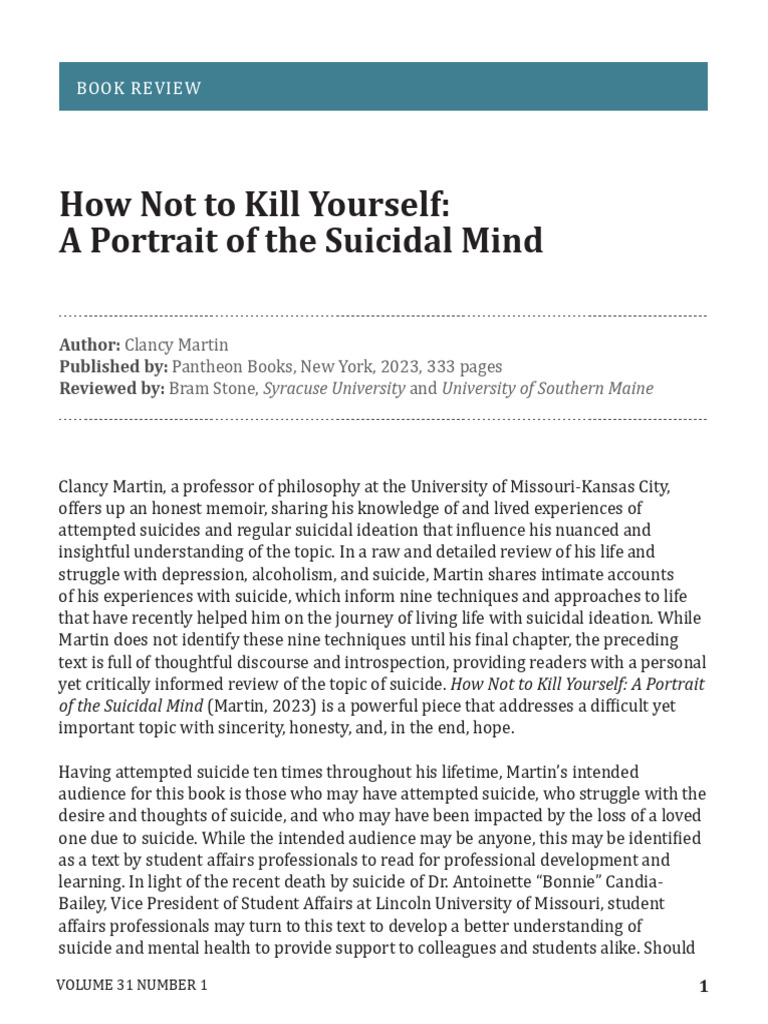 Insightful Review of Clancy Martin's Memoir | PDF | Suicide | Psychology