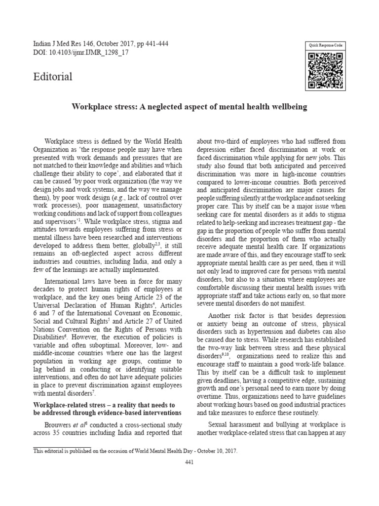 Workplace Stress A Neglected Aspect of Mental.1 | PDF | Mental Health ...