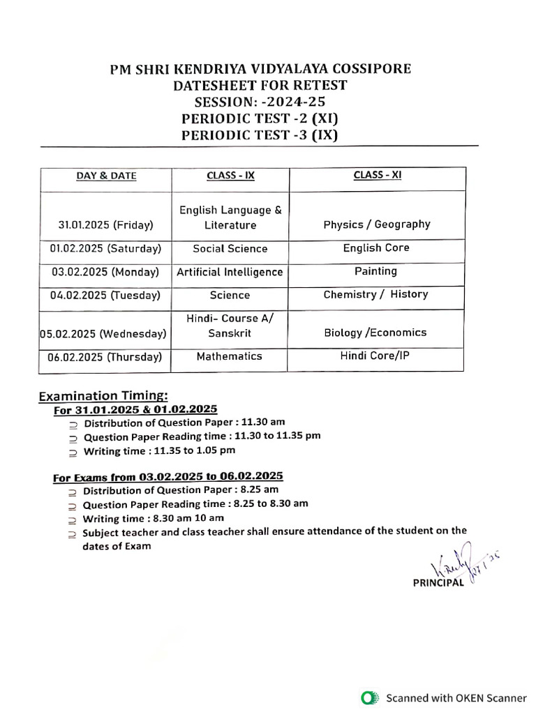 DATESHEET OF IX and XI (RETEST) | PDF