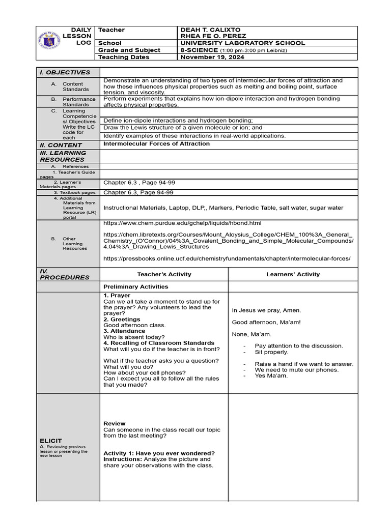 Intermolecular Forces in Science Class | PDF | Chemical Bond | Chemical ...