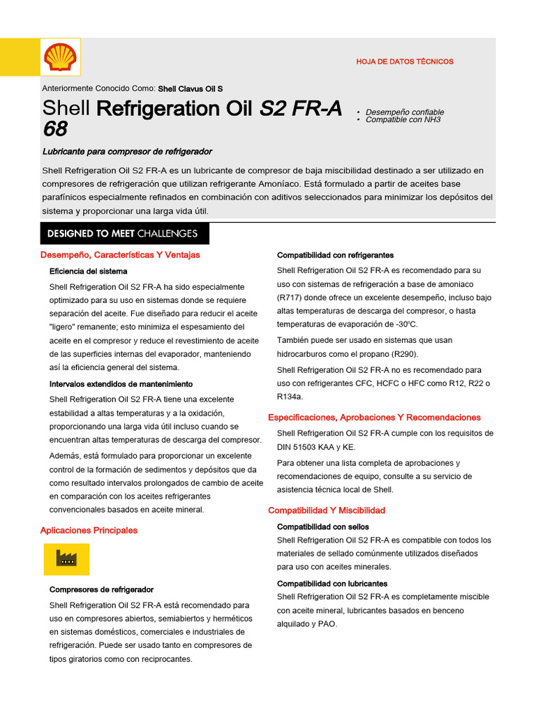 39 Ficha Tecnica Shell Refrigeretion Oil S2 FR A 68 | PDF | Amoníaco ...