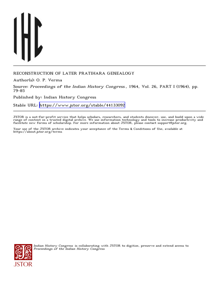 Reconstruction of Later Pratihara Genealogy | PDF