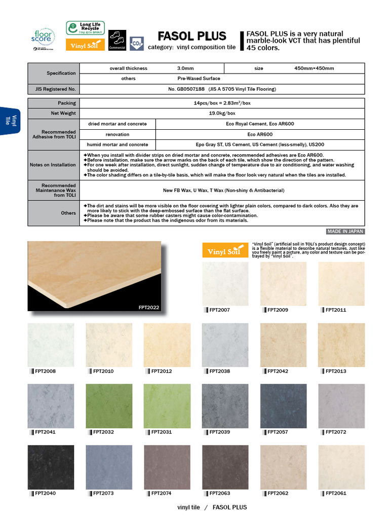 Toli Fasol Plus Vinyl Tile Brochure | PDF | Tile | Building Materials