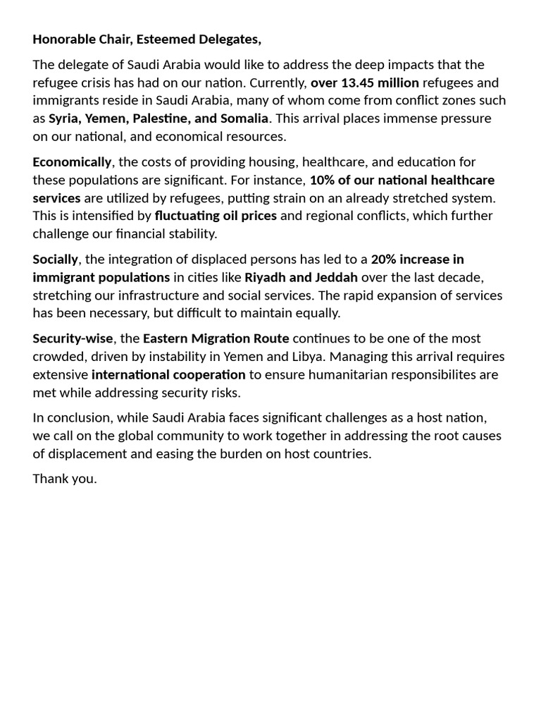 Moderated Caucus - 1, Impact of Refugee Crises On Host Countries | PDF