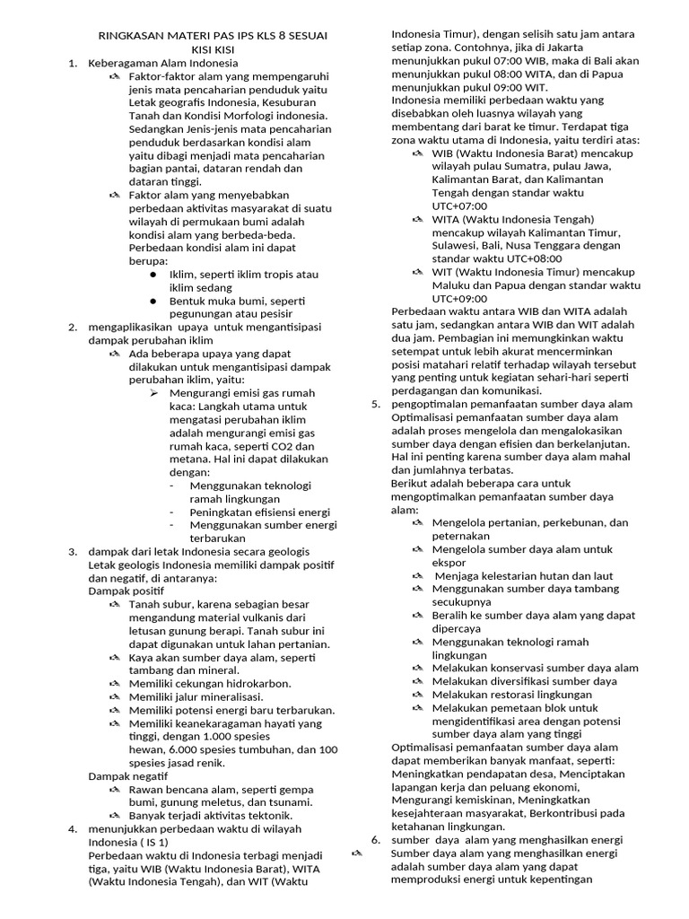 RANGKUMAN MATERI PAS IPS KELAS 8 24-25 | PDF