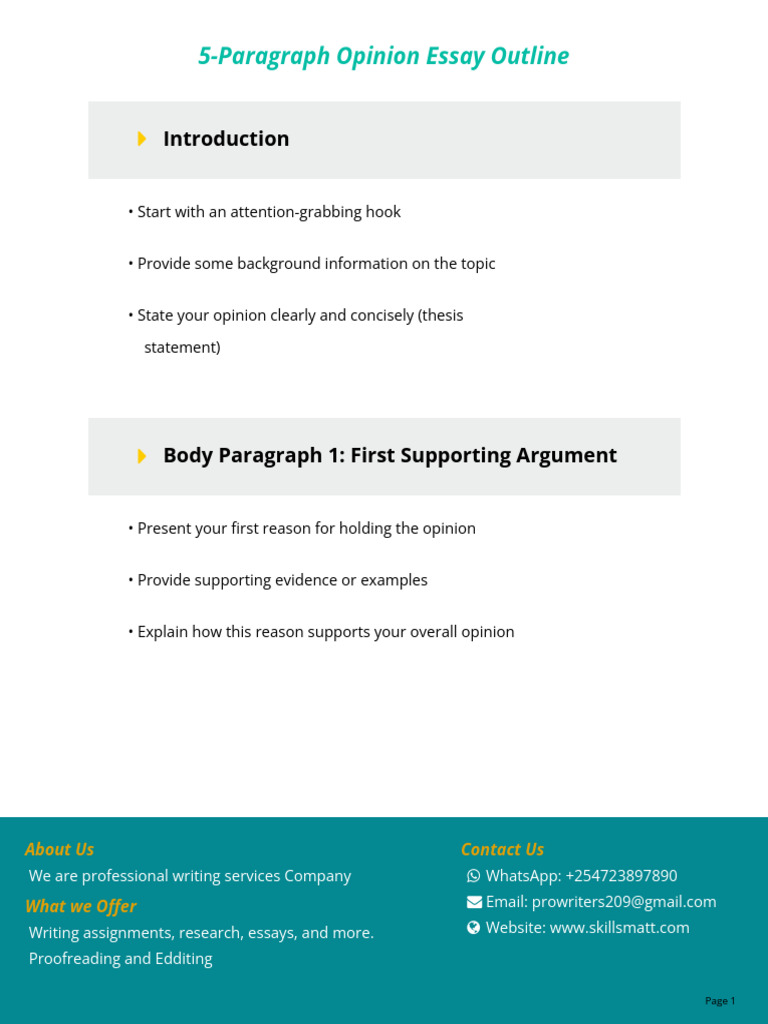 5-Paragraph Opinion Essay Outline | PDF | Essays | Argument