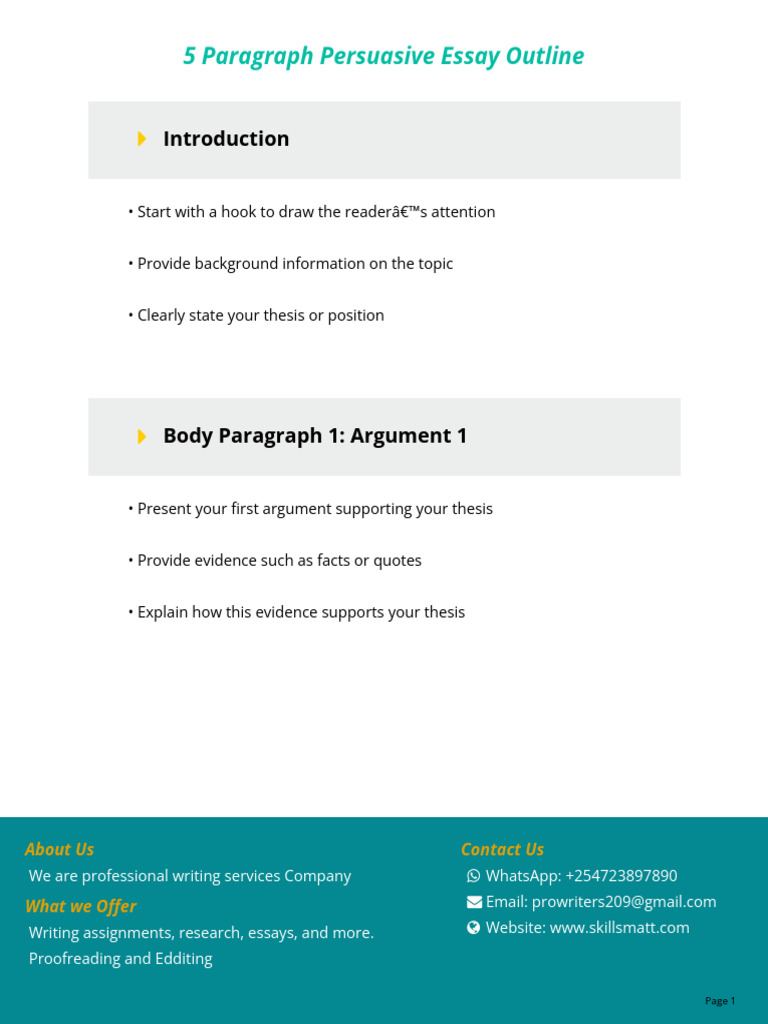 5 Paragraph Persuasive Essay Outline | PDF | Essays | Argument
