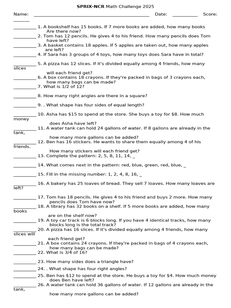 Sprix Math Challenge 2025 | PDF | Bookcase