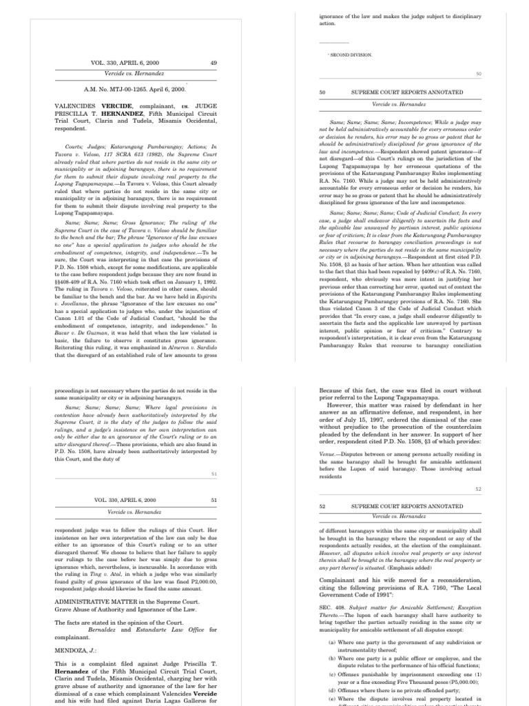 Vercide vs. Hernandez: Judicial Misconduct Case | PDF | Complaint | Lawsuit