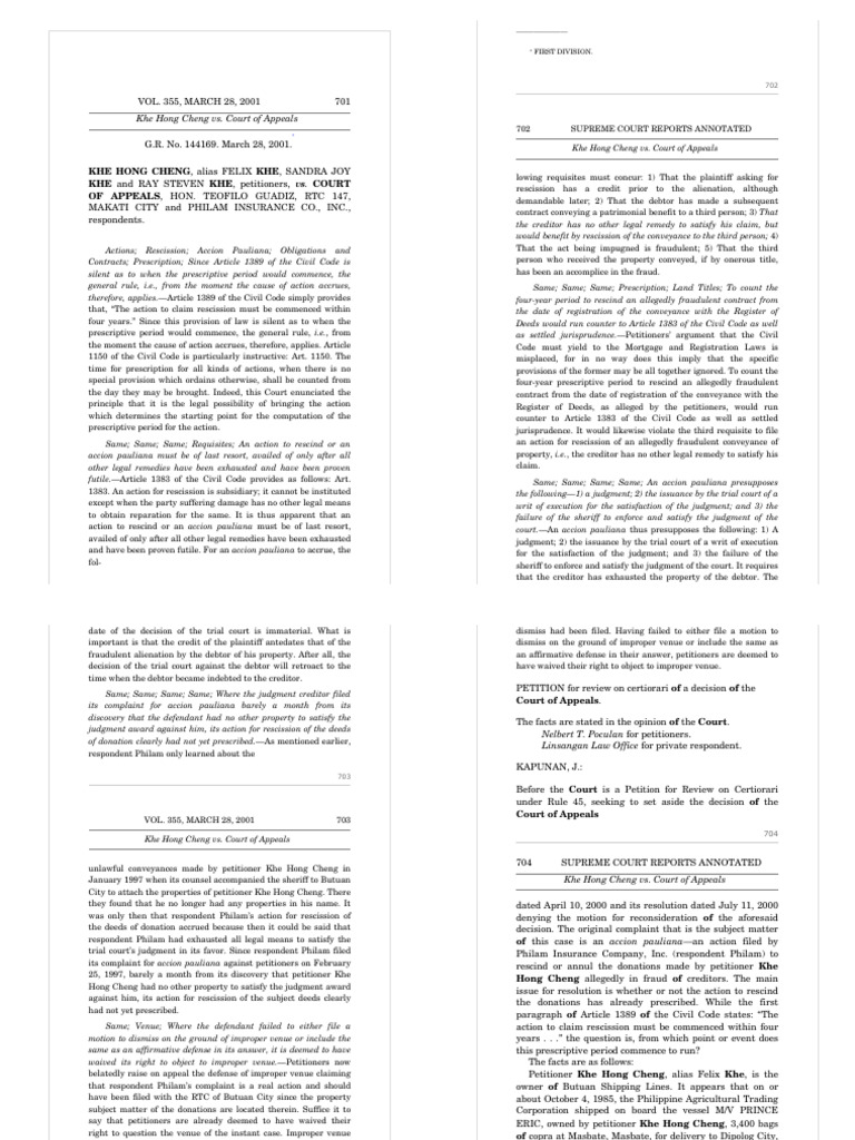 oblicon m2 355 SCRA 701 | PDF | Complaint | Judgment (Law)