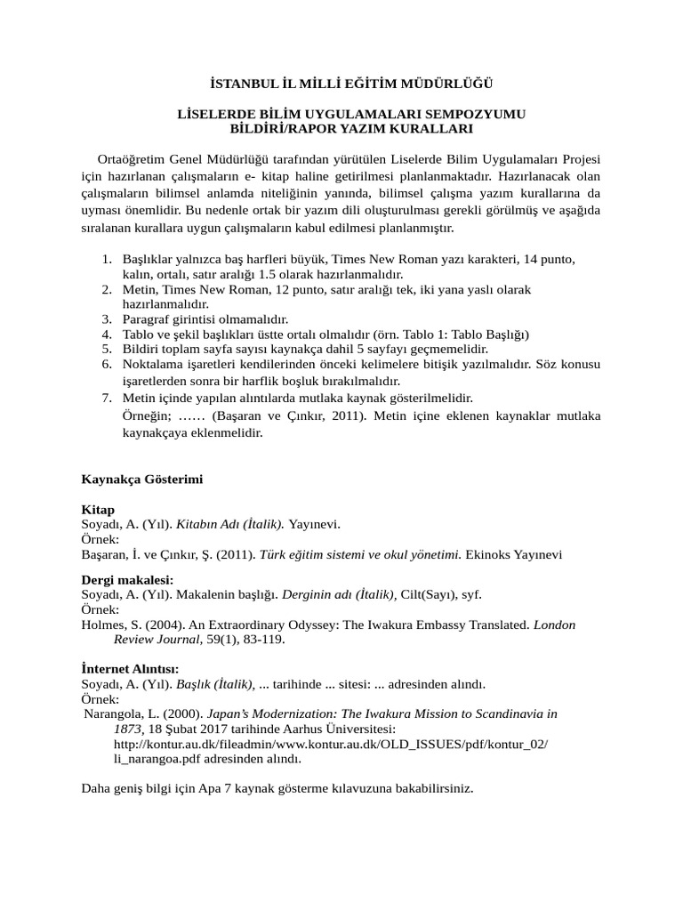 LBU 2024 - Bildiri, Rapor Yazım Kuralları | PDF