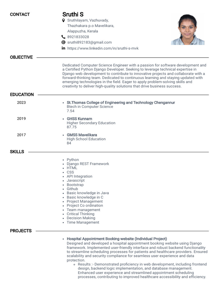 Sruthi_S_CV | PDF | Web Development | Computing