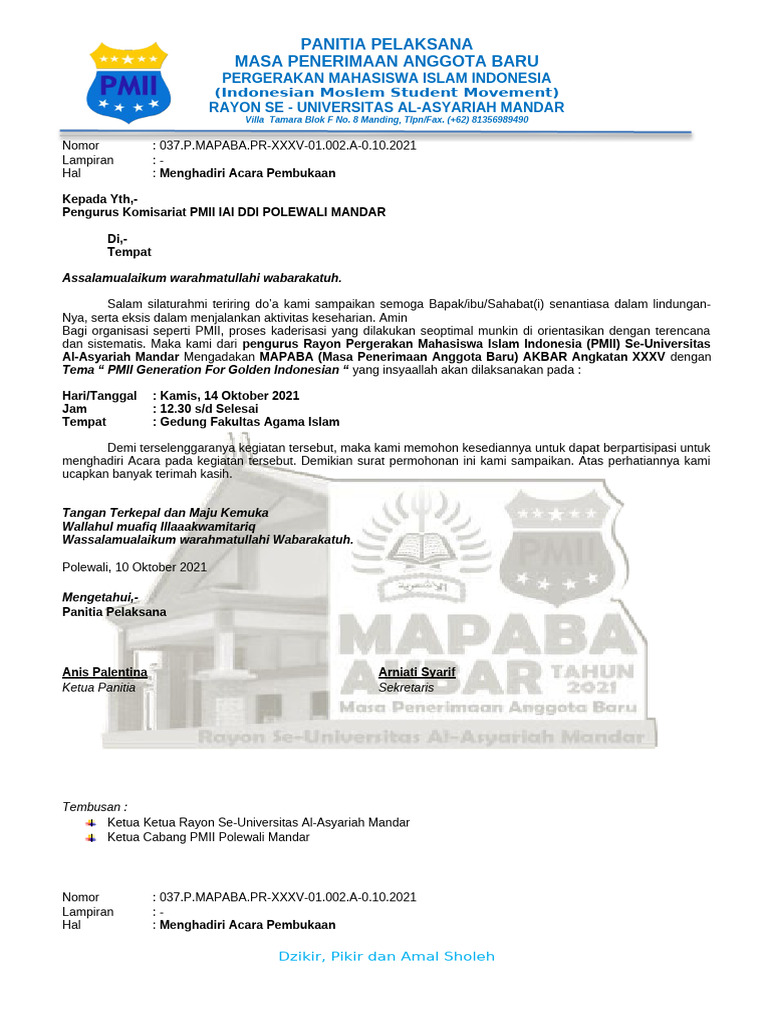 Contoh Undangan Pembukaan Mapaba | PDF