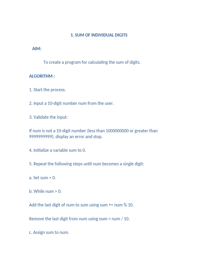 Sum of Individual Digits | PDF | Computer Programming | Computing