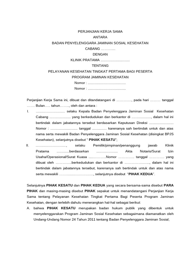 5.template PKS Klinik Pratama Tahun 2025 | PDF