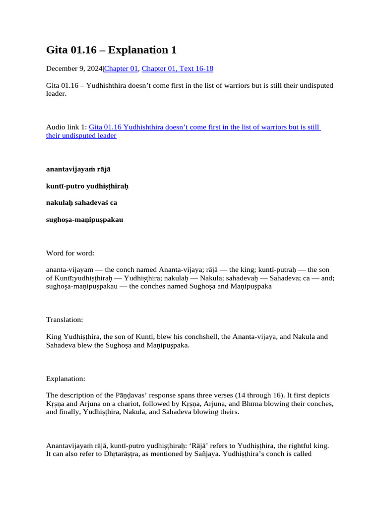 Gita 01.16 – Explanation 1docx | PDF | Kurukshetra | Vaishnava Texts