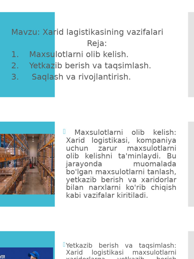 Xarid Lagistikasining Vazifalari | PDF