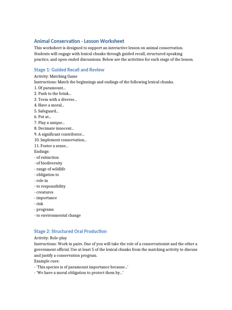 Animal Conservation Interactive Worksheet | PDF