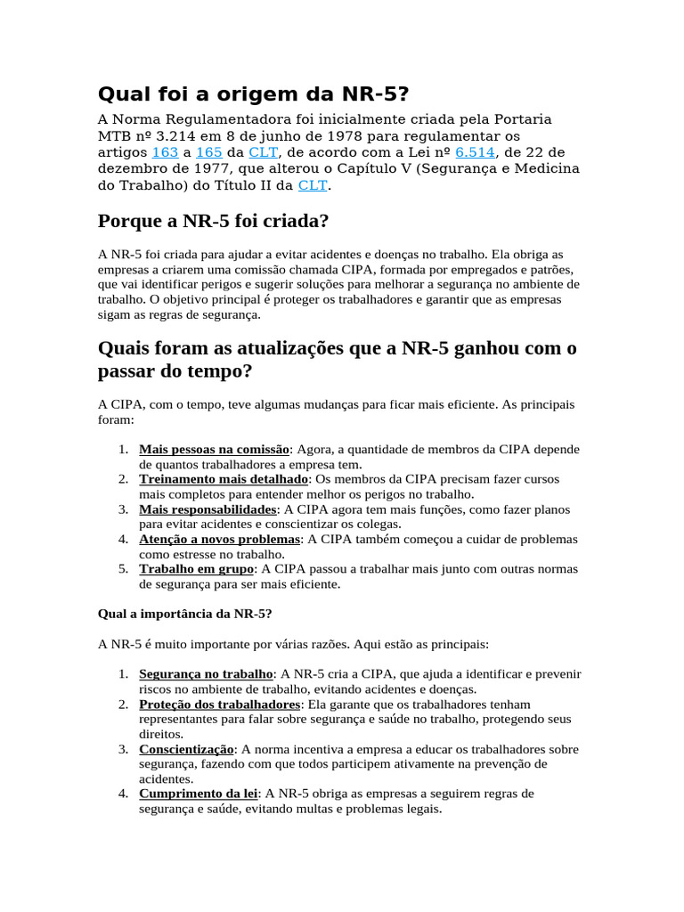 Importancia e Origem Da NR-5 | PDF