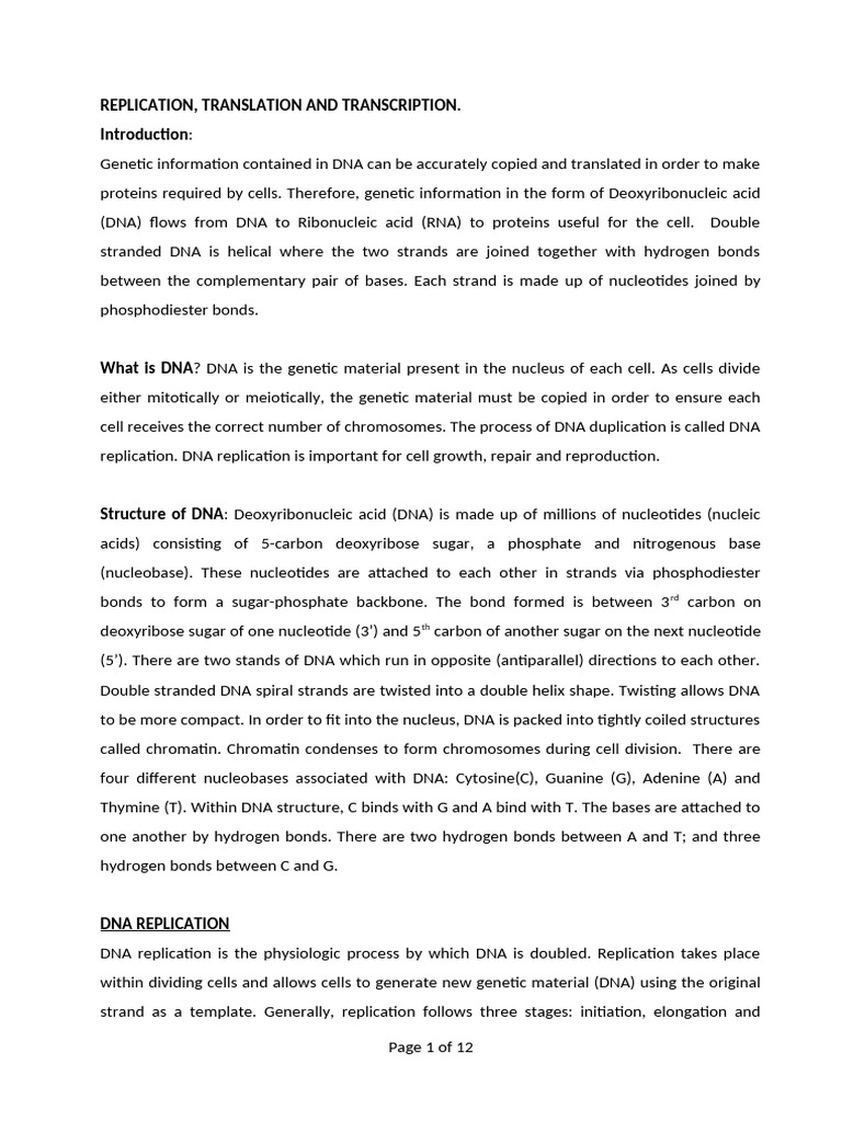Replication, Translation, Replication | PDF | Dna Replication | Dna