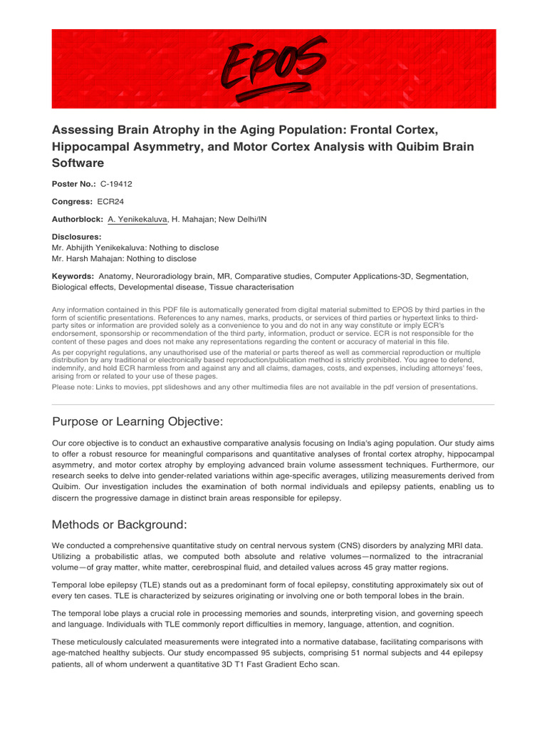Assessing Brain Atrophy in The Aging Population: Frontal Cortex ...