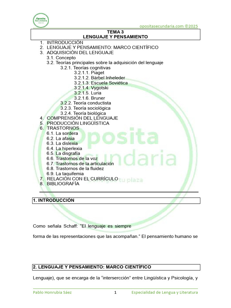 Tema 3. Lenguaje y Pensamiento | PDF | Pensamiento | Aquisición de idioma