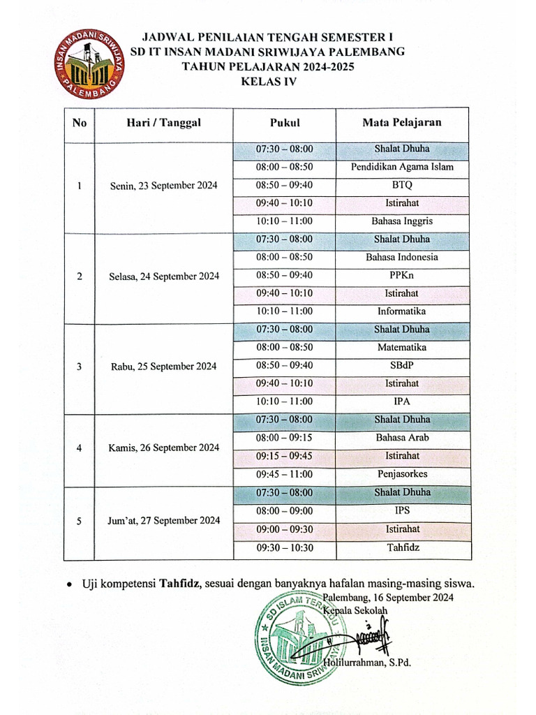 Jadwal Kelas 4 | PDF