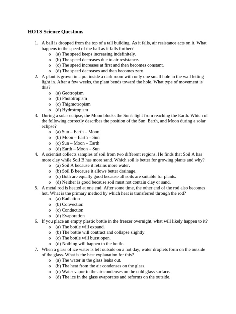 HOTS Science Questions and Answers | PDF | Water | Atmosphere Of Earth