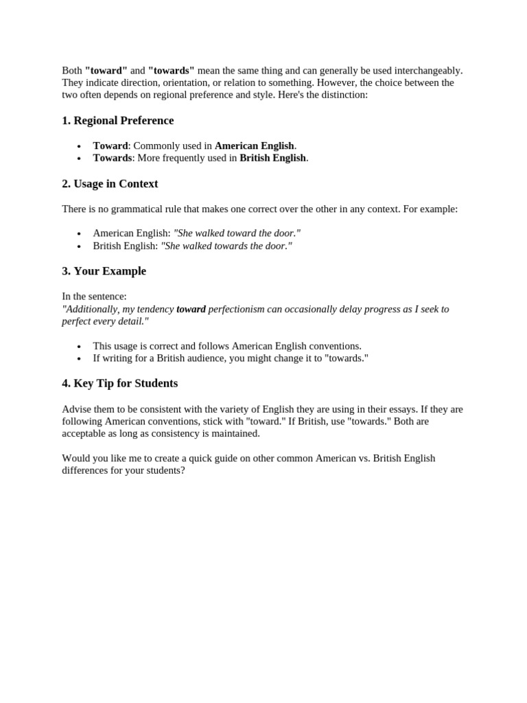 Regional Preference: "Toward" "Towards" | PDF