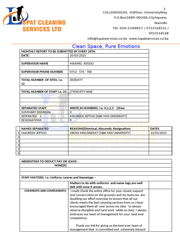 Supervisor Monthly Report March 2023 | PDF