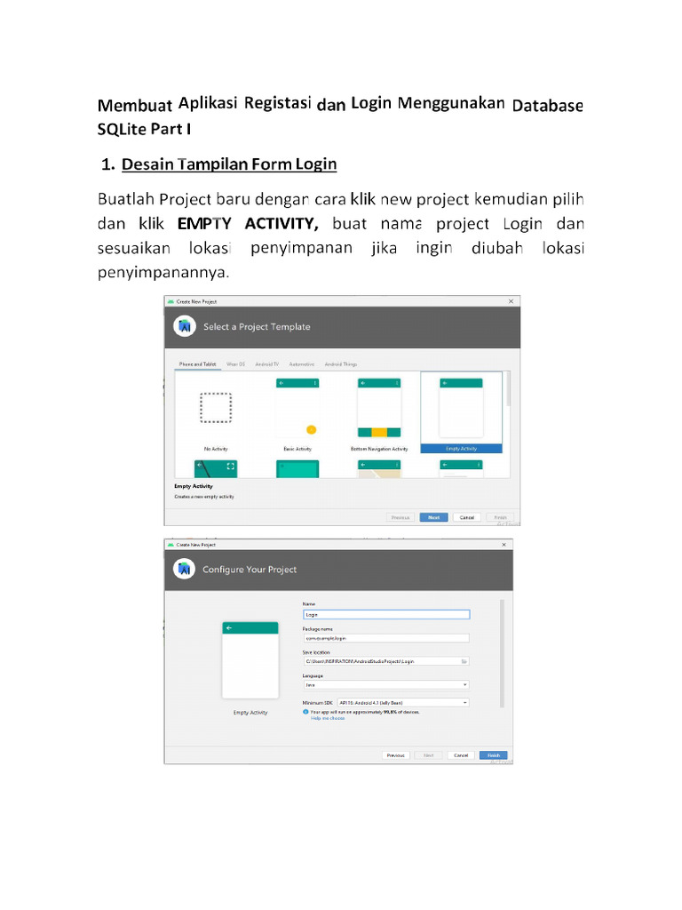 Membuat Aplikasi Registrasi Dan Login Menggunakan Database SQLite Java Part 1 (1) | PDF