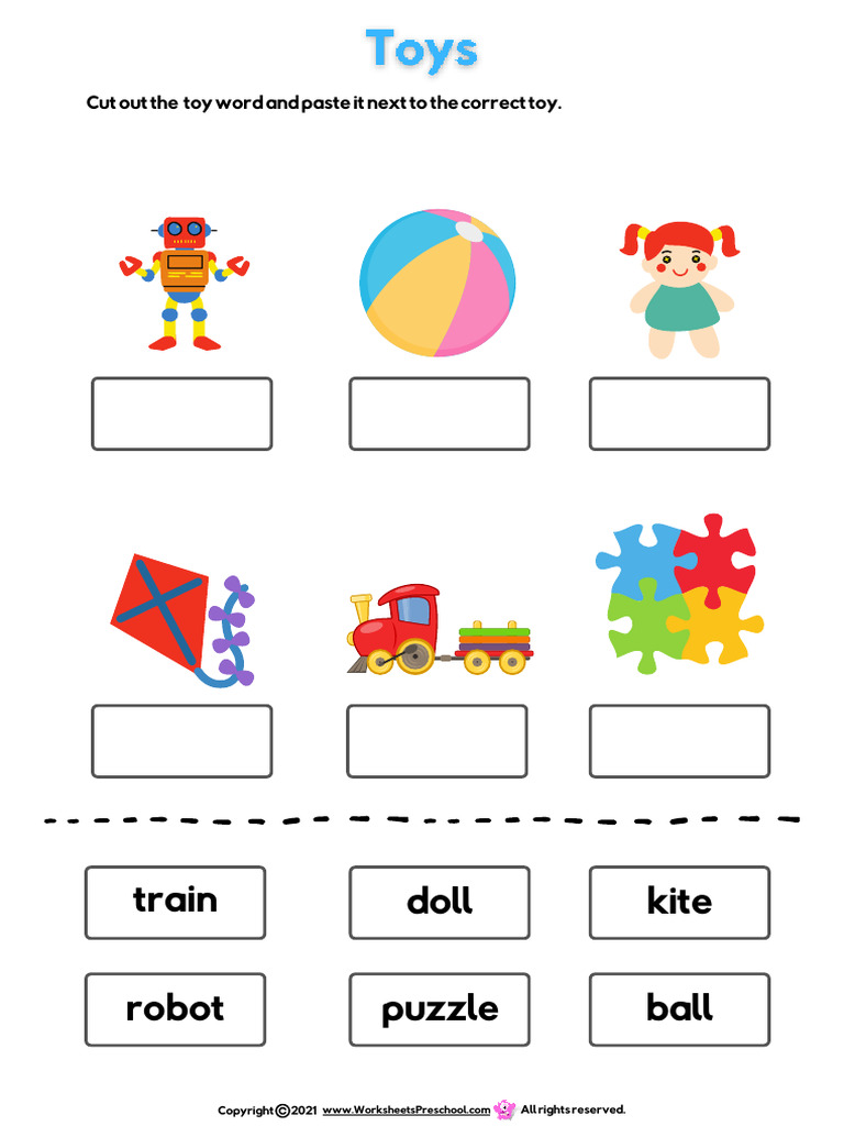Toys Cut and Paste Worksheet | PDF