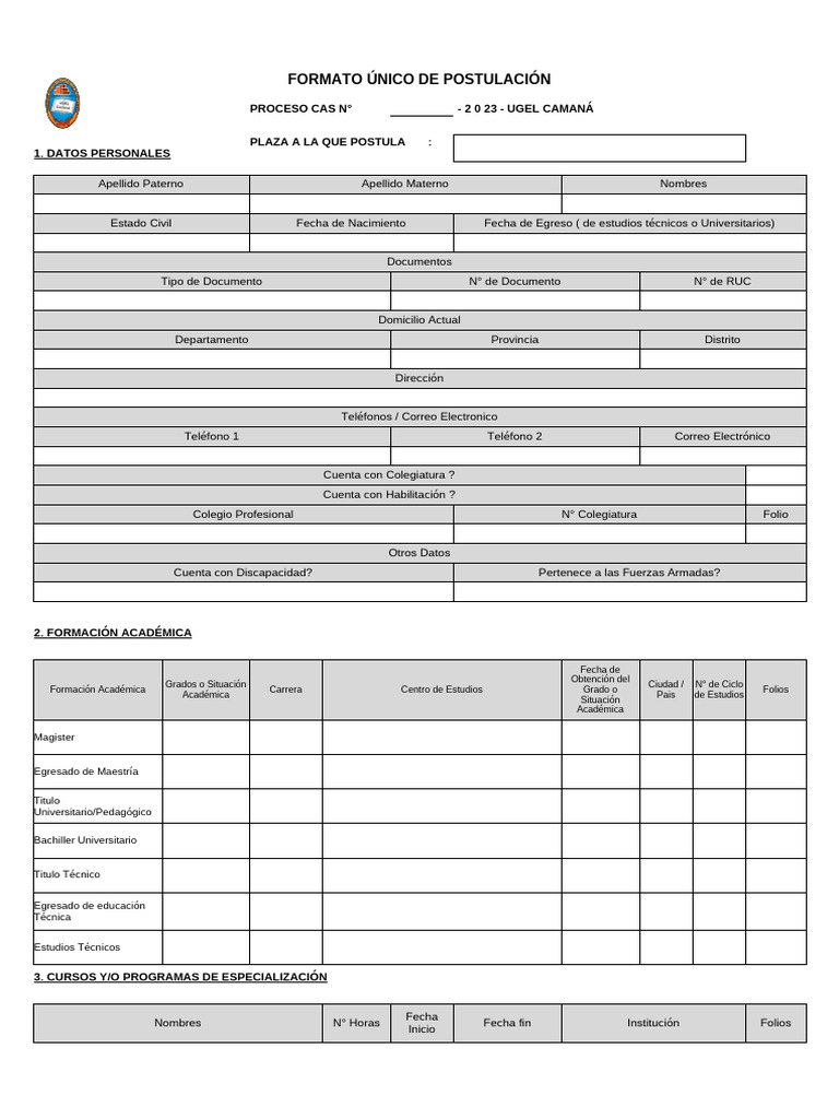 Formato Unico de Postulacion 2023 | PDF | Licenciatura
