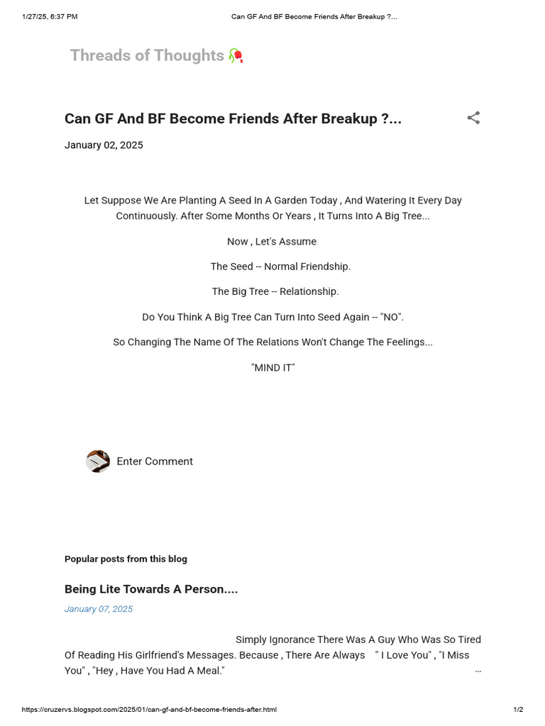 Can GF and BF Become Friends After Breakup - .. | PDF